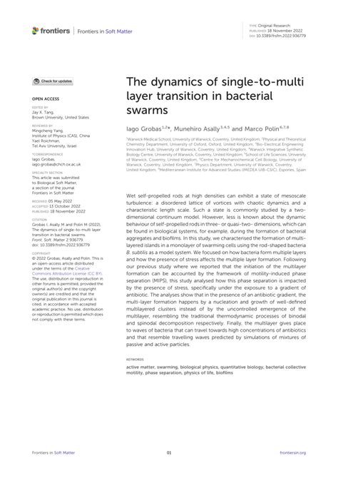 Pdf The Dynamics Of Single To Multi Layer Transition In Bacterial Swarms
