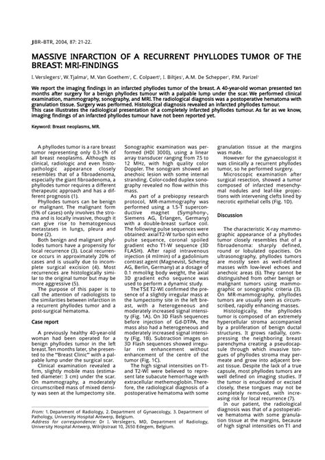 Pdf Massive Infarction Of A Recurrent Phyllodes Tumor Of The Breast Mri Findings