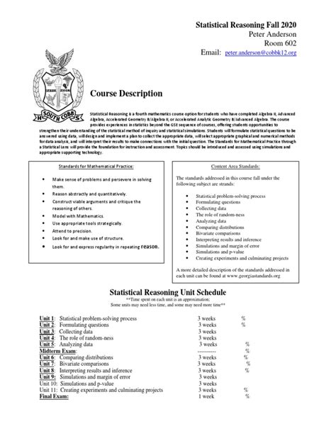 Statistical Reasoning Syllabus Anderson Pdf Statistics Simulation