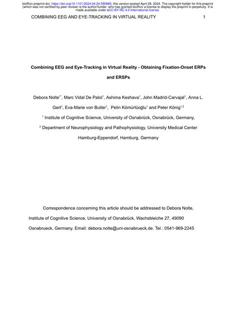 Pdf Combining Eeg And Eye Tracking In Virtual Reality Obtaining Fixation Onset Erps And Ersps