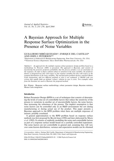 Pdf A Bayesian Approach For Multiple Response Surface Optimization In The Presence Of Noise