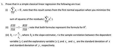 Prove That In A Simple Classical Linear Regression The Following Are