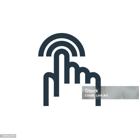 상호 작용 개념에서 아이콘 벡터를 누릅니다 편집 가능한 스트로크를 누릅니다 웹 및 모바일 앱 로고 인쇄 매체에서 사용할 선형 기호를 누릅니다 0명에 대한 스톡 벡터 아트 및