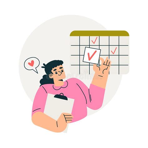 Productive Workflow With Woman With Calendar And Clipboard Managing Task Vector Illustration