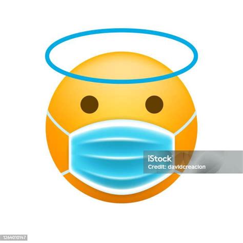 흰색 배경에 얼굴 마스크와 귀여운 천사 이모티콘 격리된 벡터 일러스트레이션 3차원 형태에 대한 스톡 벡터 아트 및 기타 이미지