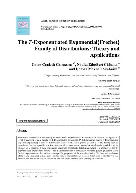 Pdf T Exponentiated Exponential Frechet Distributions Properties And Applications