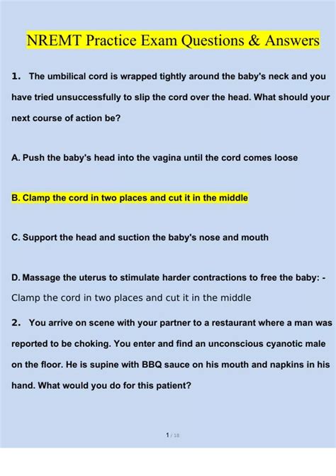 NREMT Practice Exam Questions Answers Nursing Stuvia US