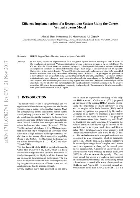 Pdf Optimized Recognition System Via Hmax Cortex Model