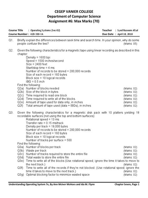 Cegep Vanier College Department Of Computer Science Assignment 6 Max Marks Download Free Pdf