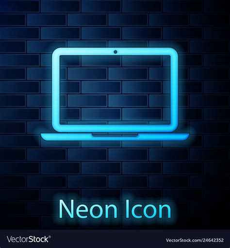Glowing Neon Laptop Icon Isolated On Brick Wall Vector Image