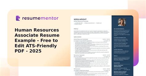 Human Resources Associate Resume Example Free To Edit Ats Friendly
