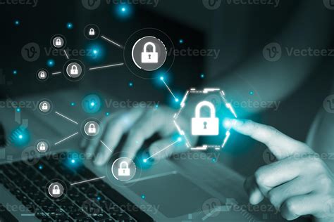 Cyber Security Concept Protection Of Privacy Personal Data Hand Touch Virtual Lock When Using