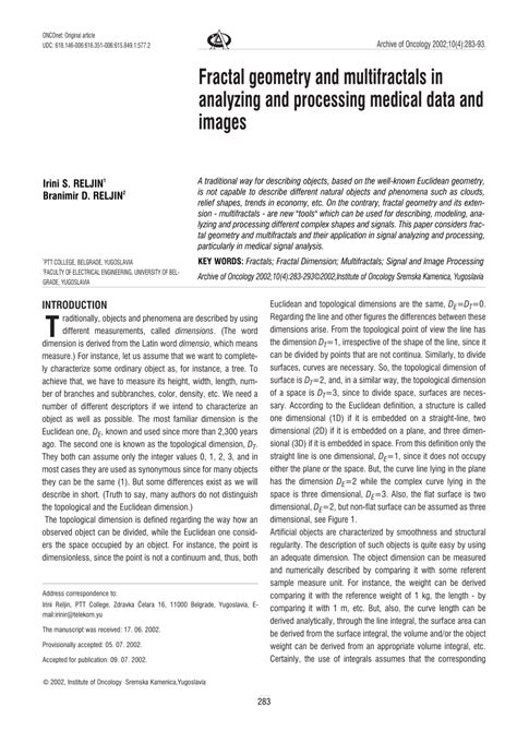 Pdf Fractal Geometry And Multifractals In Analyzing And Processing Medical Data And Images