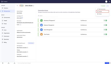 Manage Connections Zoho Creator Help