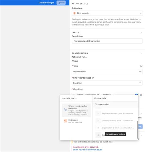 Automations Find Records What Are The Field Type Limitations Error Says No Valid Nested
