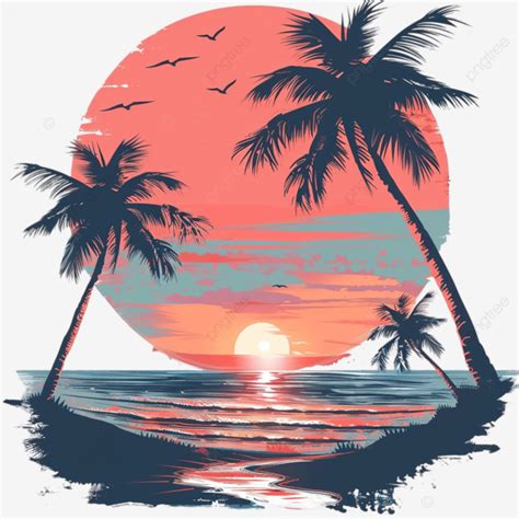 열대 해변 일몰 지평선 풍경 집 밖의 여가 자연스러운 Png 일러스트 및 이미지 에 대한 무료 다운로드 Pngtree