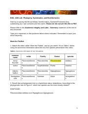 Lab 6 Bioinformatics Docx BIOL 1020 Lab Phylogeny Systematics And Bioinformatics Start By Re