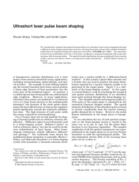 Pdf Ultrashort Laser Pulse Beam Shaping