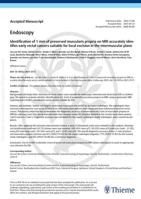 Pdf Identification Of 1 Mm Of Preserved Muscularis Propria On Mri Accurately Identifies Early