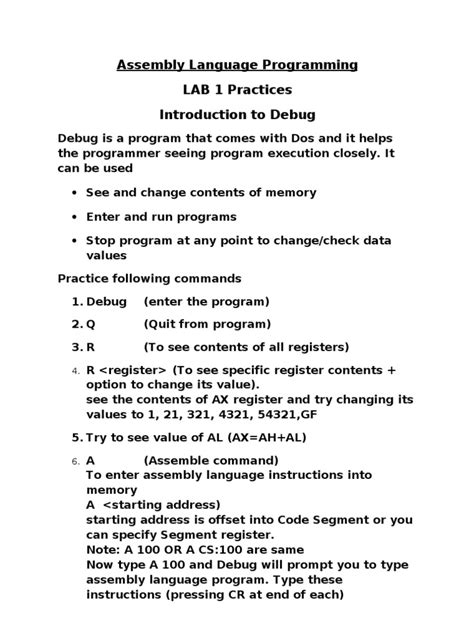 Debug Introduction Pdf Assembly Language Instruction Set