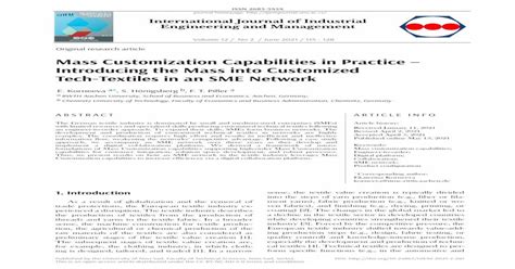 Pdf Mass Customization Capabilities In Practice Introducing