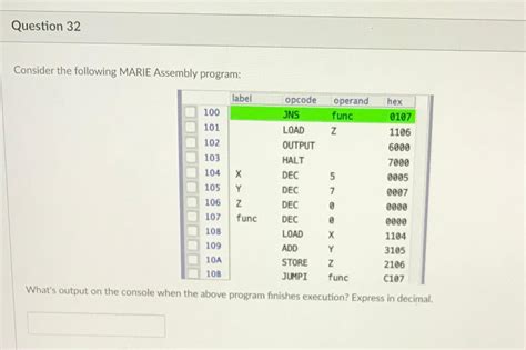 solved question 32 consider the following marie assembly