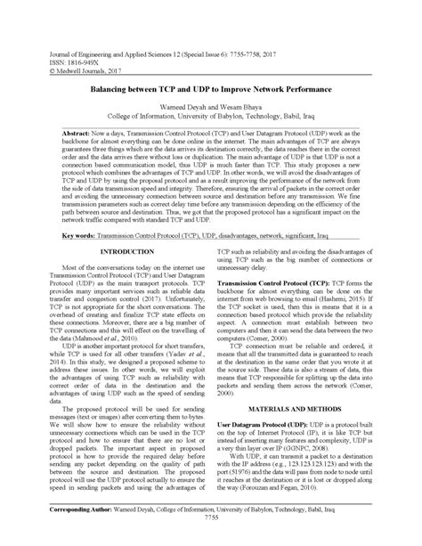 Pdf Balancing Between Tcp And Udp To Improve Network Performance