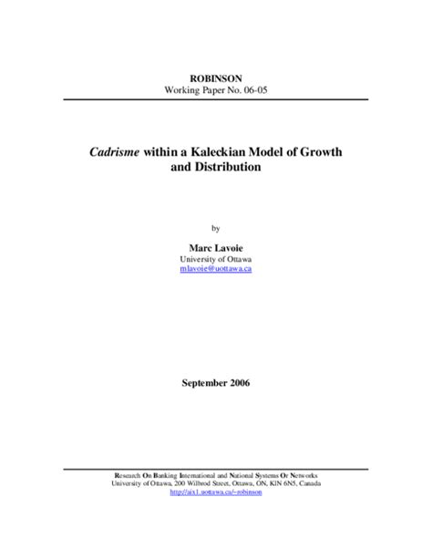 Pdf Cadrisme Within A Kaleckian Model Of Growth And Distribution