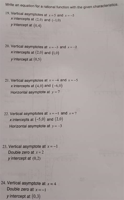 Solved Write An Equation For A Rational Function With The Chegg
