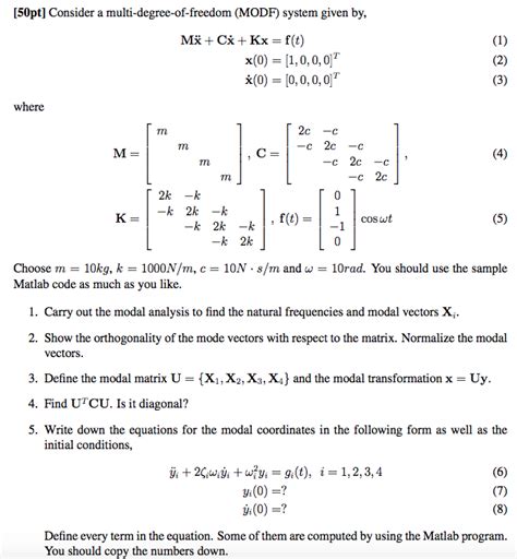 1 50pt Consider A Multi Degree Of Freedom Modf