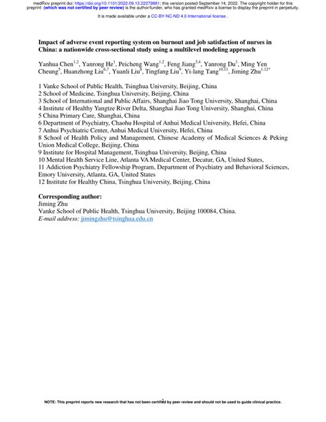 Pdf Impact Of Adverse Event Reporting System On Burnout And Job