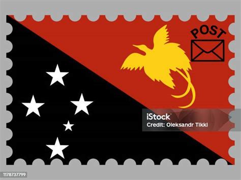 우표 내부 파푸아 뉴기니 국기 배경에 격리됩니다 원래 색상과 비율 창의적 벡터 일러스트레이션 국가 집합 엽서 로고 문자 국가 지리적 지역에 대한 스톡 벡터 아트 및 기타