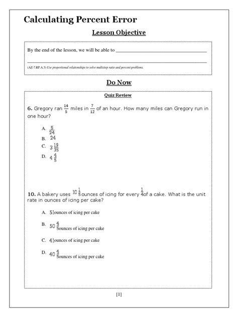 Calculating Percent Error Pdf Percentage Ratio
