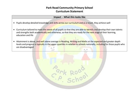 Curriculum Statement Park Road Community Primary School