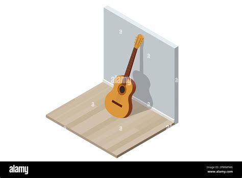 Isometric Classical Acoustic Six String Guitar Isolated On White Background The Guitar Stands