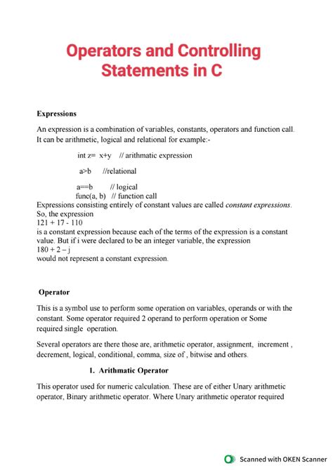 Operators And Controlling Statements In C Computer Science Engineering Studocu