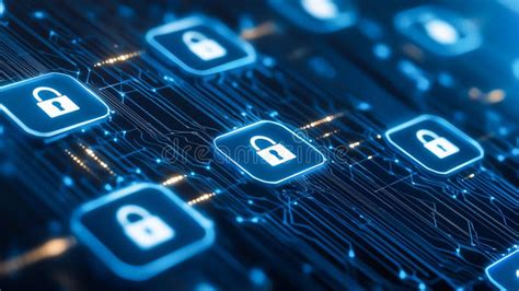 Futuristic Digital Background Featuring Glowing Padlock Icons Symbolizing Security And