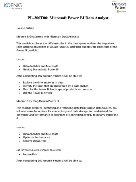 Pl 300t00 Microsoft Power Bi Data Analyst Lessons Pdf Data Data