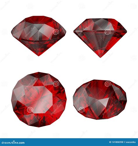 3d Red Ruby Gem Jewel Icon Diamond Cut Brilliant Precious Perspective View Clip Art Set