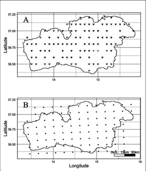 map showing the geographical locations of nfi plots a and climate