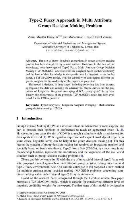 Pdf Type 2 Fuzzy Approach In Multi Attribute Group Decision Making