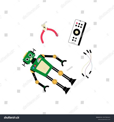 Robot Assembly Kit Parts Tools Flat Stock Vector Royalty Free
