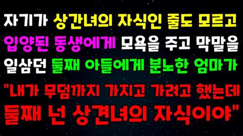 반전 사연 자기가 상견녀의 자식인줄도 모르고 입양된 동생에게 모욕을주고 막말을 일삼던 둘째아들에게 분노한 엄마가 내가