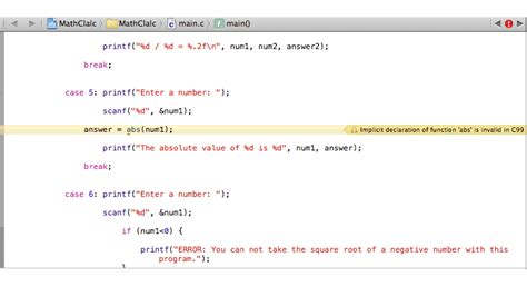 Xcode Absolute Value Issue In C
