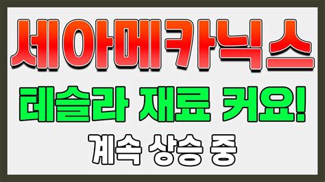 세아메카닉스 테슬라 재료 커요 다음주 기대하세요 세아메카닉스 세아메카닉스목표가 세아메카닉스주가 Youtube