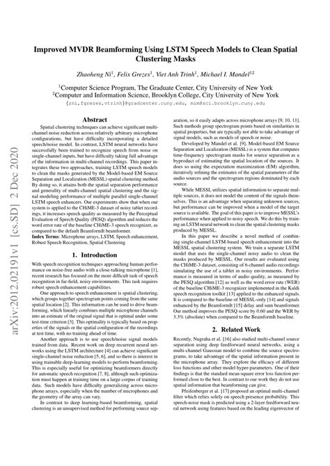 Pdf Improved Mvdr Beamforming Using Lstm Speech Models To Clean