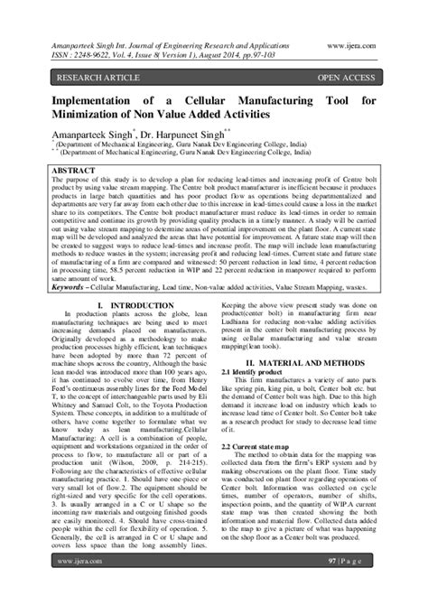 Pdf Implementation Of A Cellular Manufacturing Tool For Minimization Of Non Value Added Activities