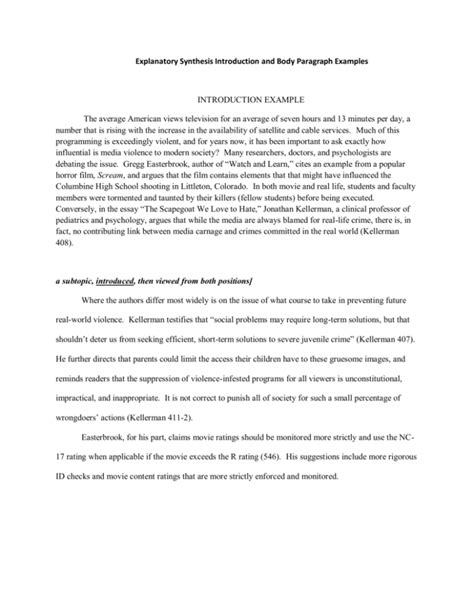 Explanatory Synthesis Example Media Violence Debate