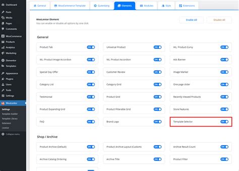 Template Selector For Elementor Woolentor