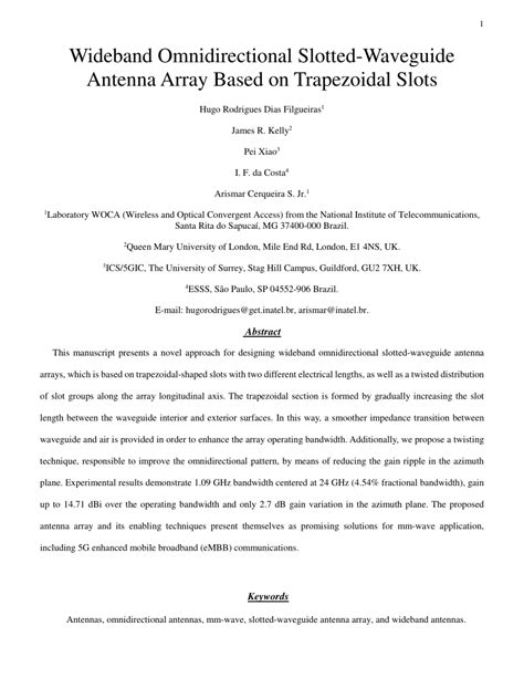 Pdf Wideband Omnidirectional Slotted Waveguide Antenna Array Based On